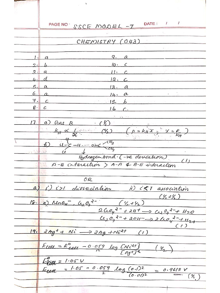 Chemistry 1 - Answer Key | PDF