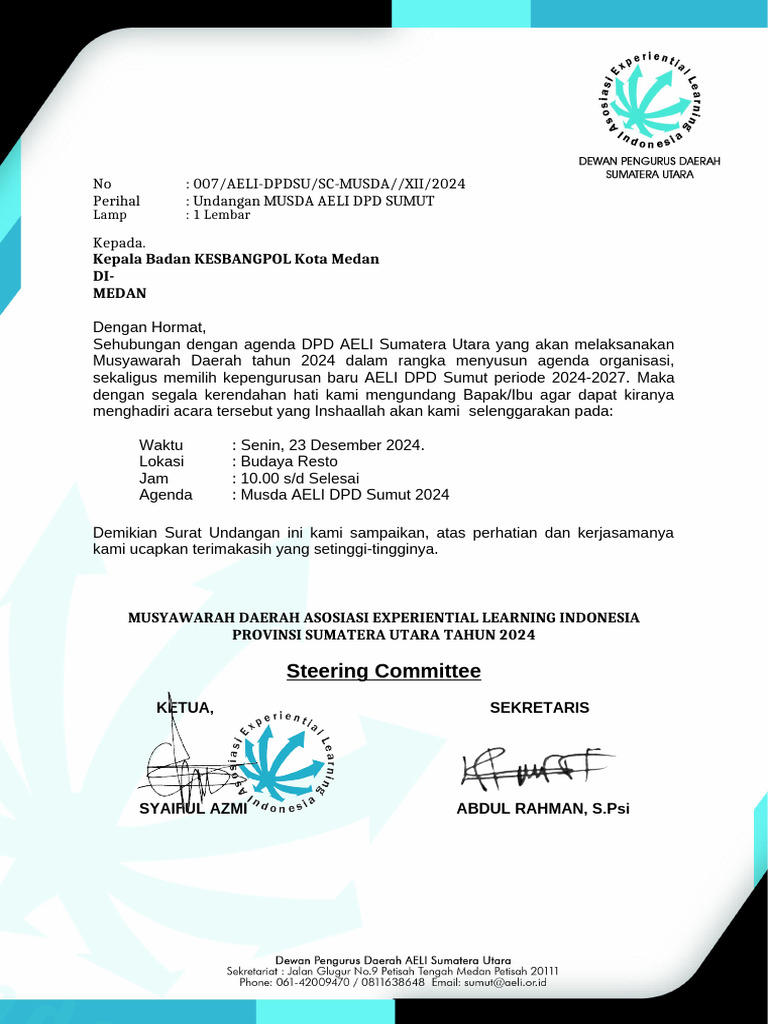 Undangan Musda AELI DPD Sumut 2024 | PDF