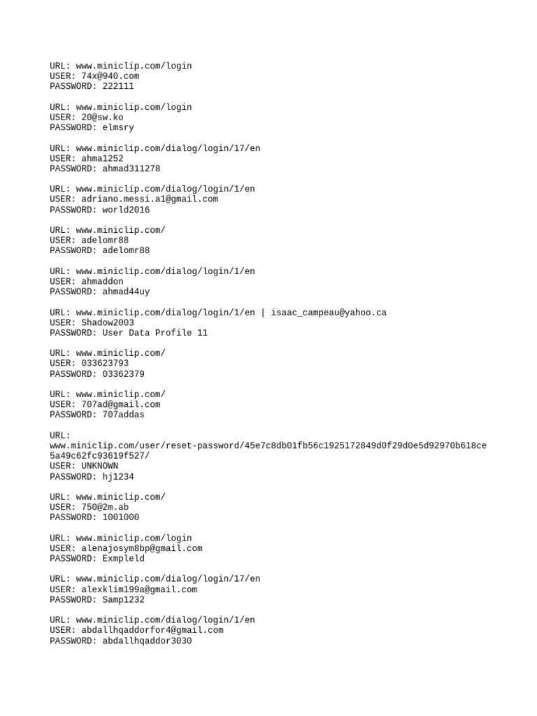 Miniclip Login Credentials Overview | PDF | Password | User (Computing)