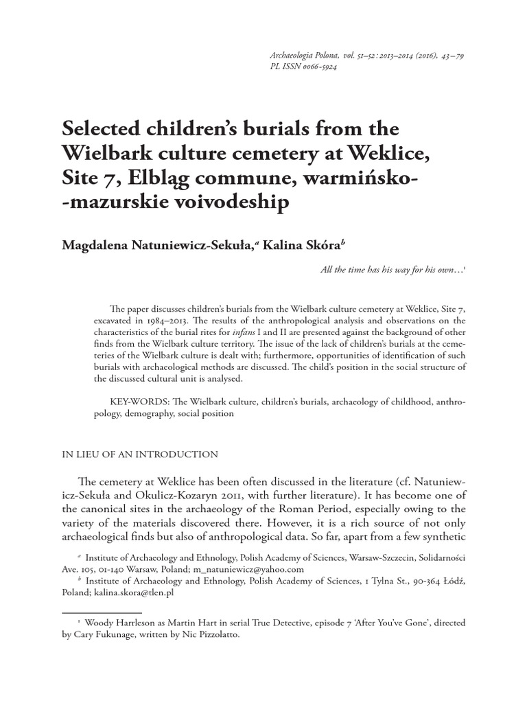 Children's Burials in Wielbark Culture | PDF | Burial | Cemetery