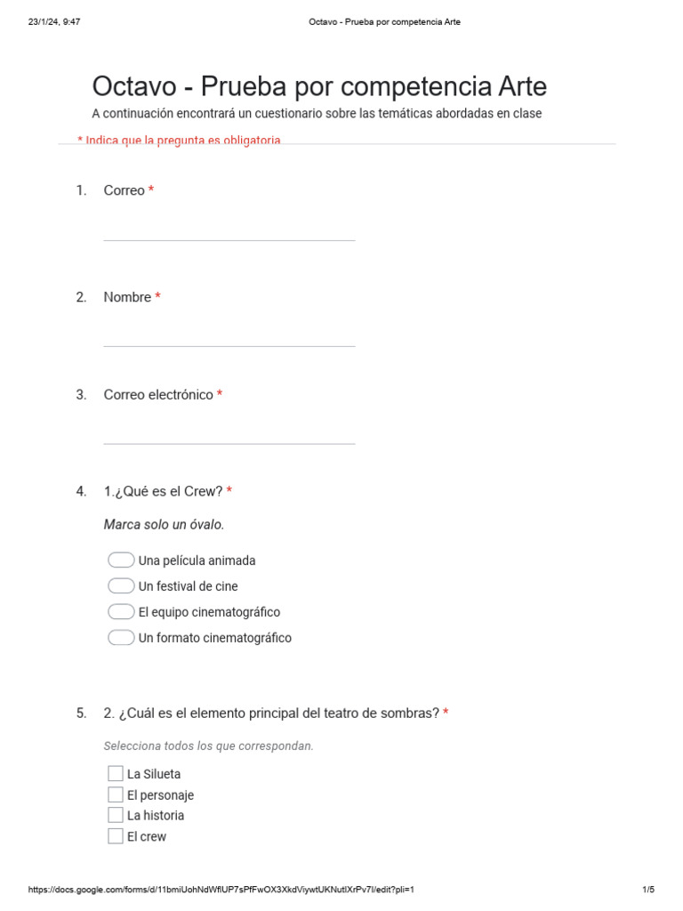 Octavo - Prueba de Competencias Arte - Formularios de Google | PDF