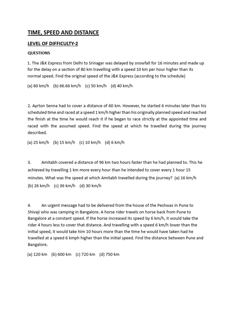 Time, Speed, and Distance Problems | PDF | Speed | Transport