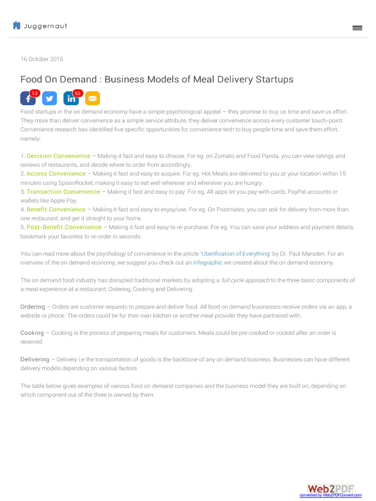 Meal Delivery Startup Business Models | PDF | Restaurants | Kitchen