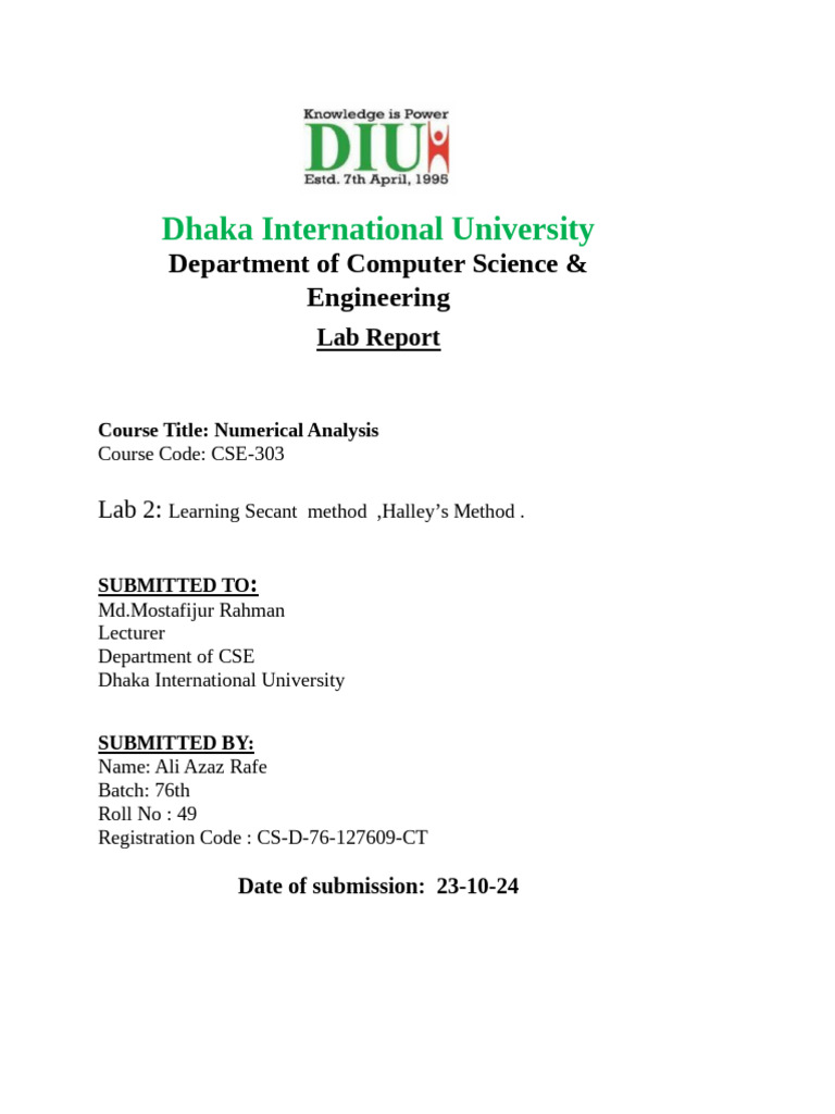 Secant and Halley's Method Lab Report | PDF | Mathematics ...