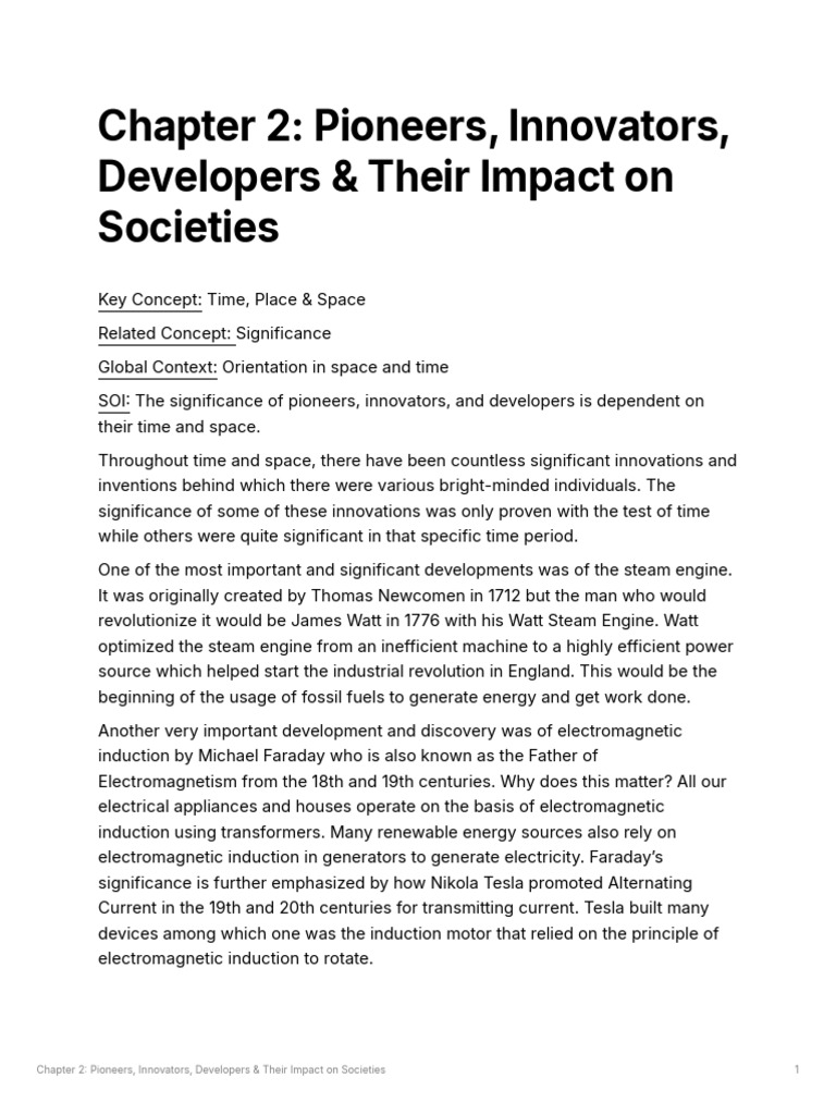 Innovators and Their Societal Impact | PDF | Electromagnetic Induction ...