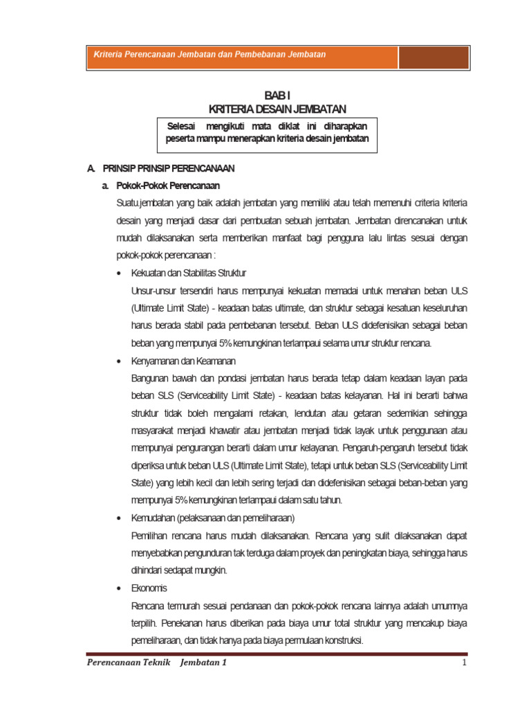 Kriteria Desain dan Pembebanan Jembatan | PDF
