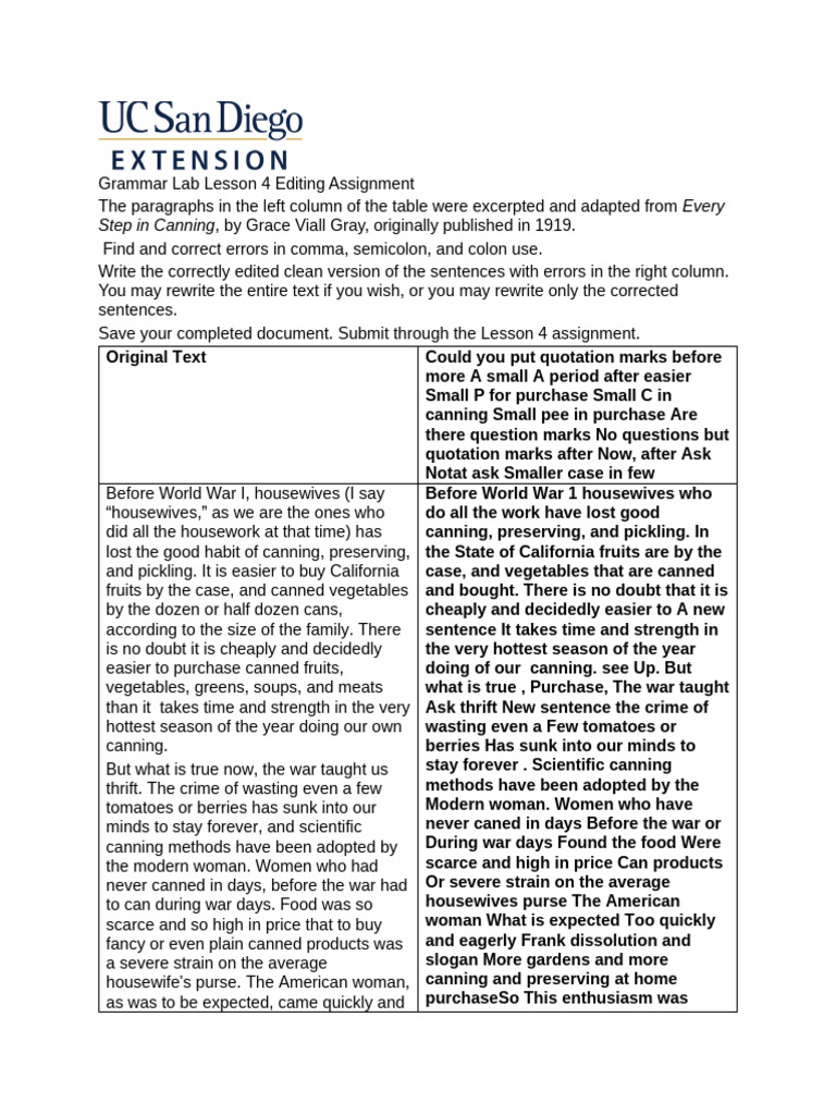 Lesson 4 Editing Assignment | PDF | Canning