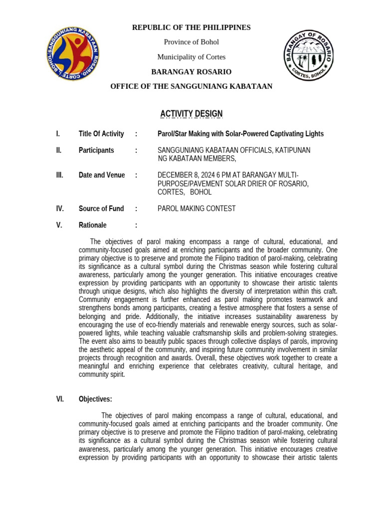 Activity Design Parol Making | PDF