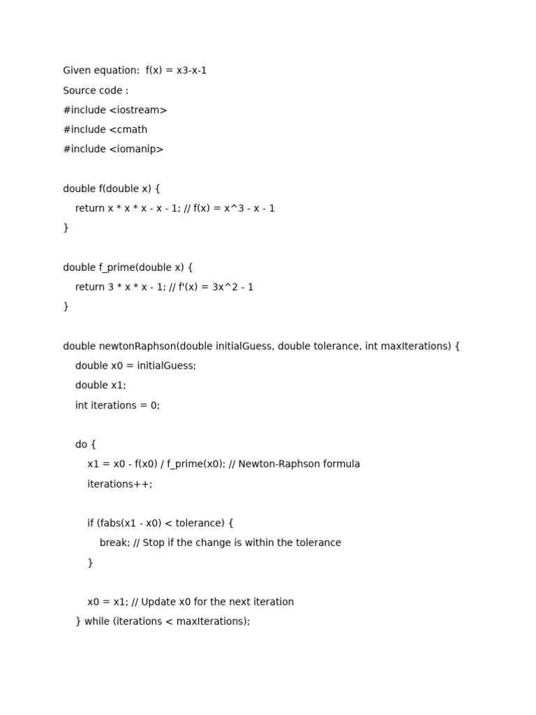 Newton-Raphson Method Code | PDF