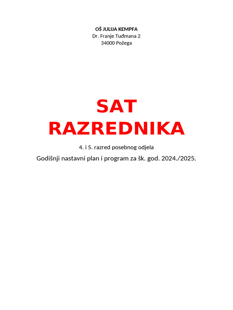 Sat Razrednika 4. I 5.r. PO | PDF