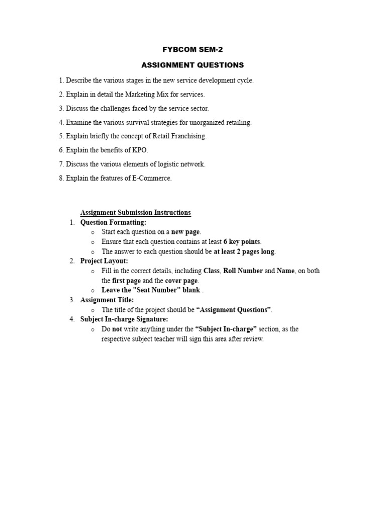 Fybcom - Sem 2 - Assignment Questions - 2024-25 | PDF