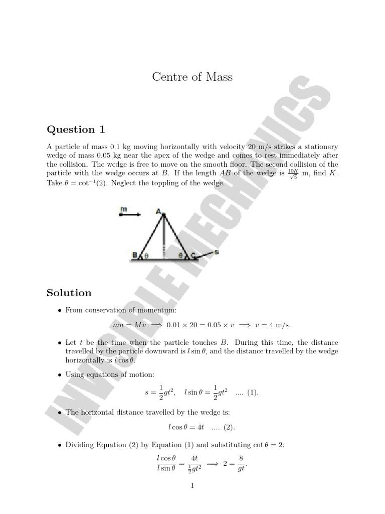 Centre of Mass (Problem Sheet) | PDF | Mass | Velocity