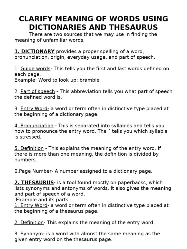Clarifying meaning of words using a Dictionary | PDF | Word | Dictionary