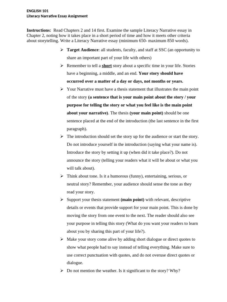 Literacy Narrative Essay Guidelines | PDF | Essays | Narrative
