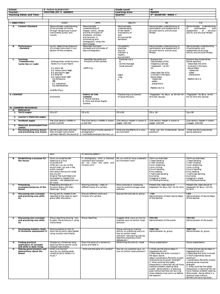 DLL_MAPEH 6_Q3_W7 | PDF | Physical Education