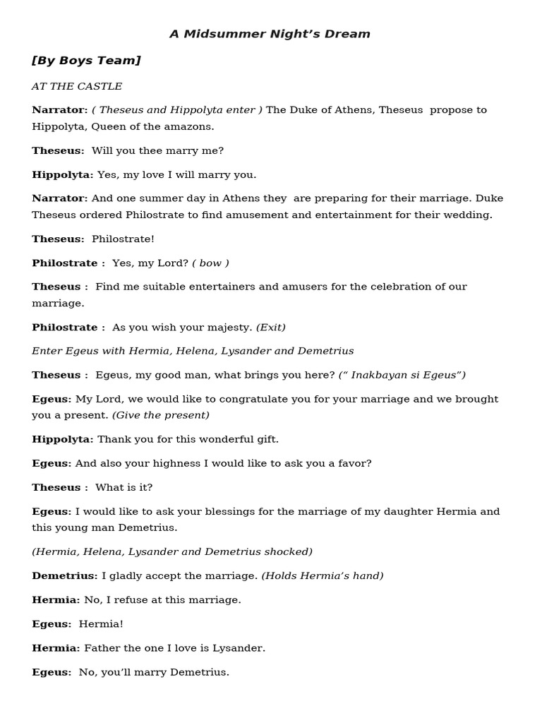 132052942-A-Midsummer-Night-s-Script (1) | PDF | A Midsummer Night's Dream | Shakespearean Comedies