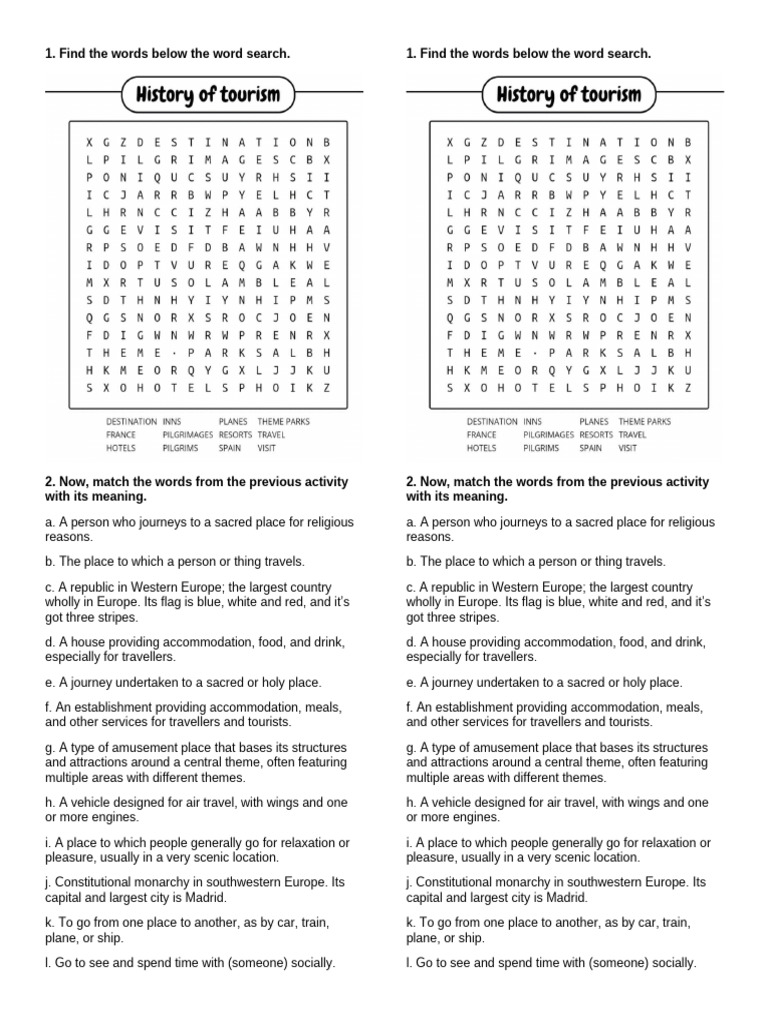 WORD SEARCH History of Tourism TP 6c | PDF