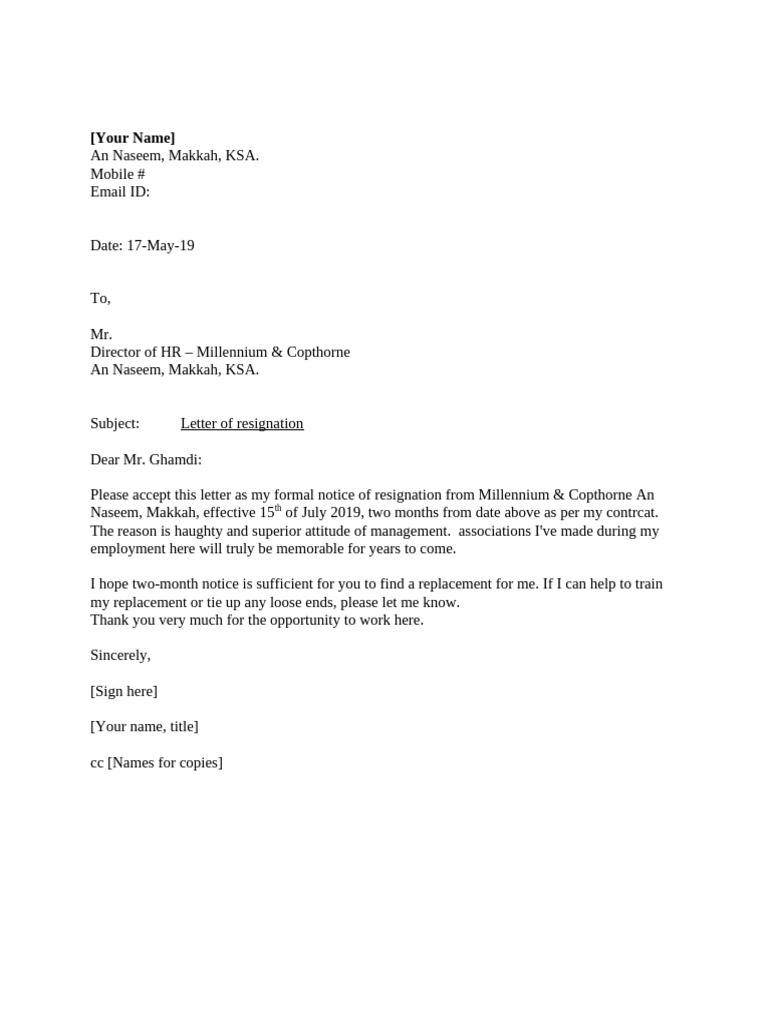 Sample Resignation Letter 1 | PDF