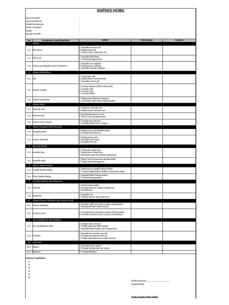 Tabel - Inspeksi - Mobil Terbaru | PDF