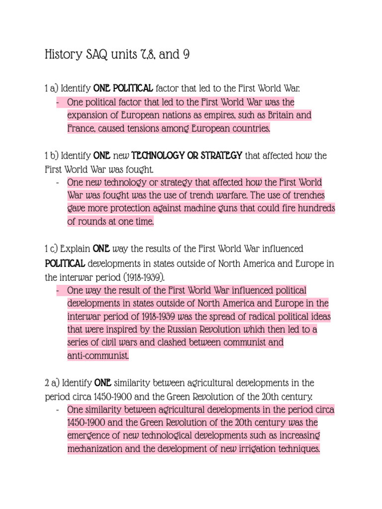 History SAQ | PDF | World War I | Europe