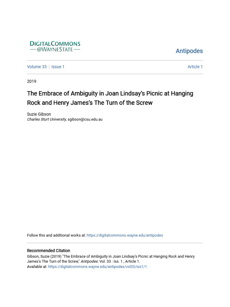 The Embrace of Ambiguity in Joan Lindsay S Picnic at Hanging Rock | PDF ...
