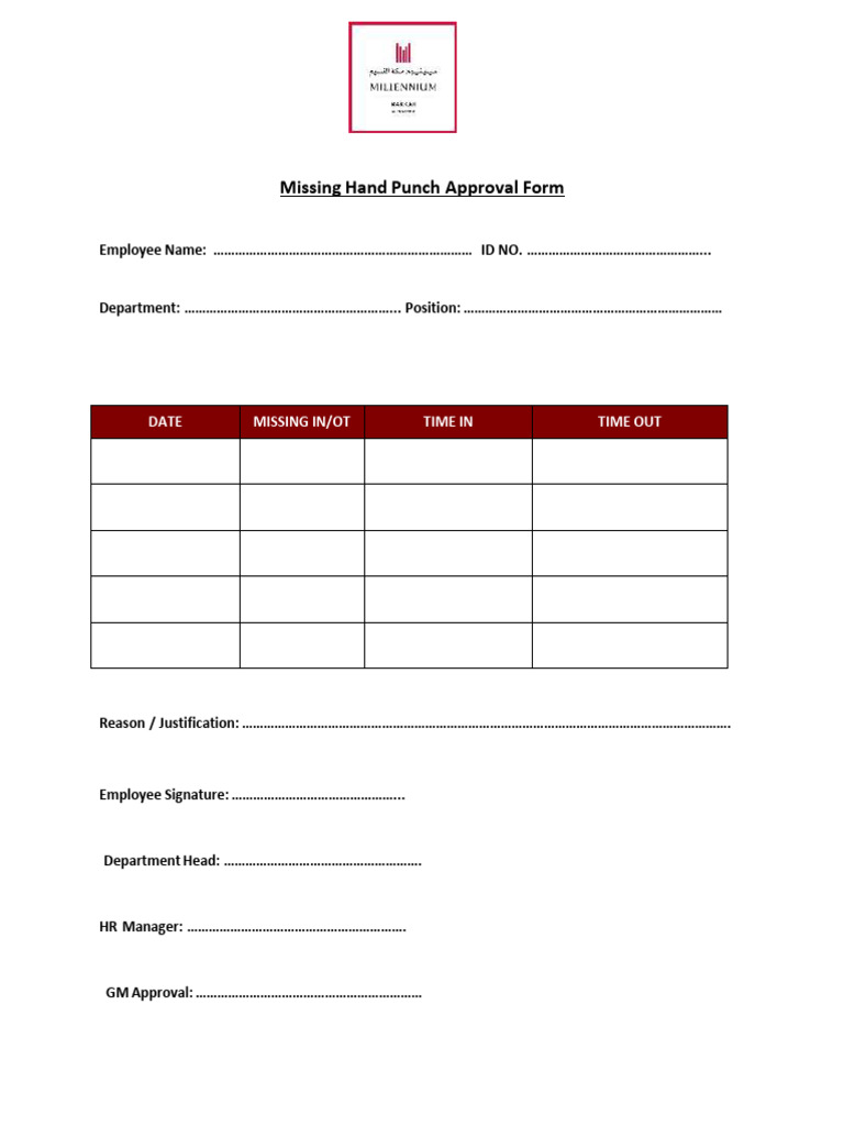 Missing Punch Approval Form Template | PDF