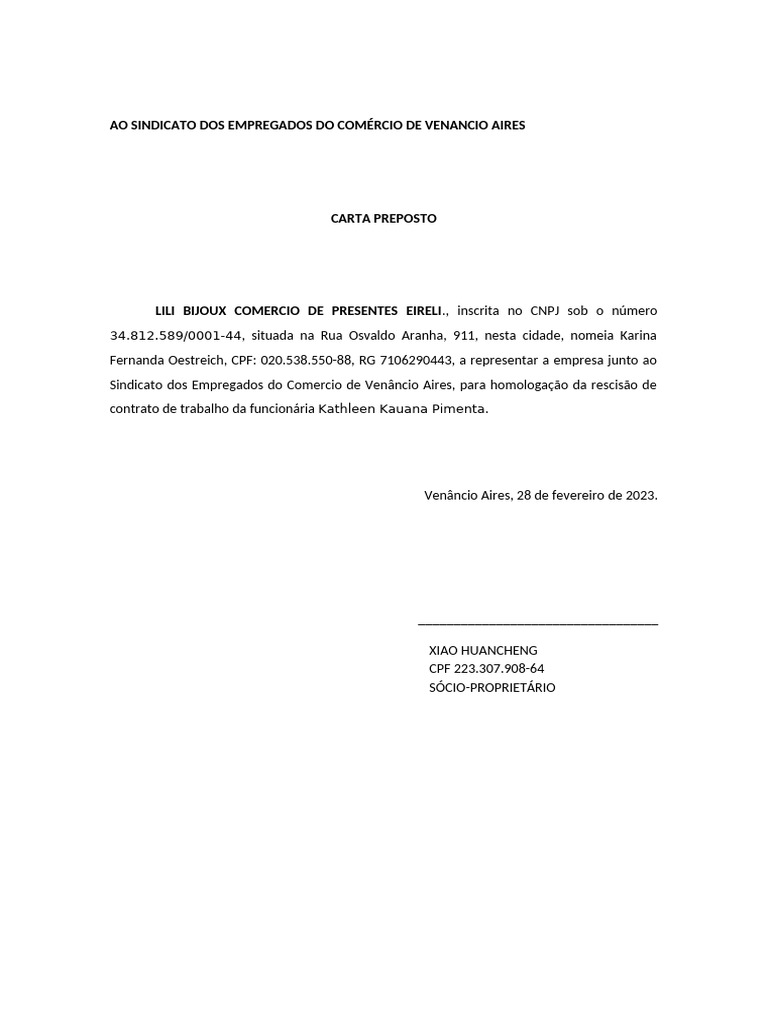 Nomeação de Preposto para Homologação | PDF