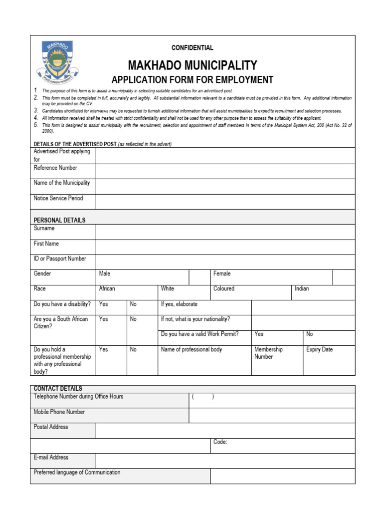 New Employment Application Form For Makhado Municipality 060723new ...