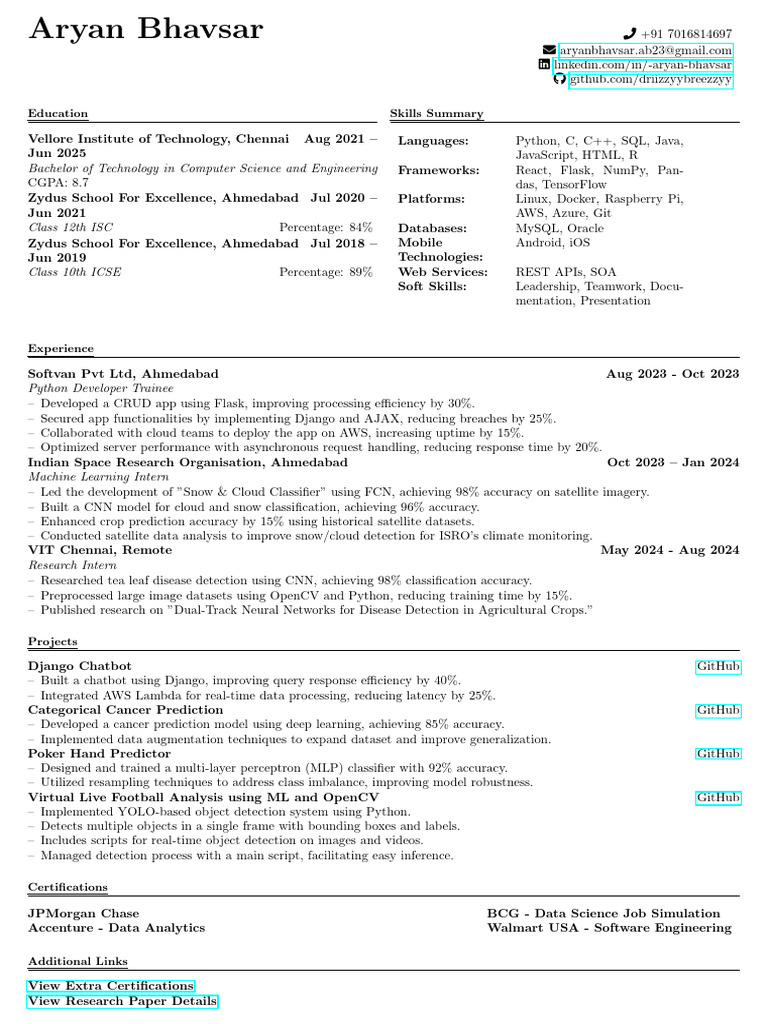 Aryan_Resume_6thSept | PDF | Computing
