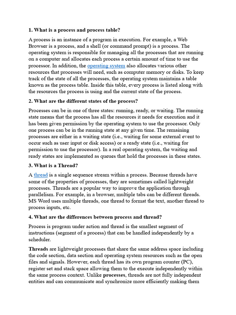OS Viva Questions 1stMCA | PDF | Process (Computing) | Thread (Computing)