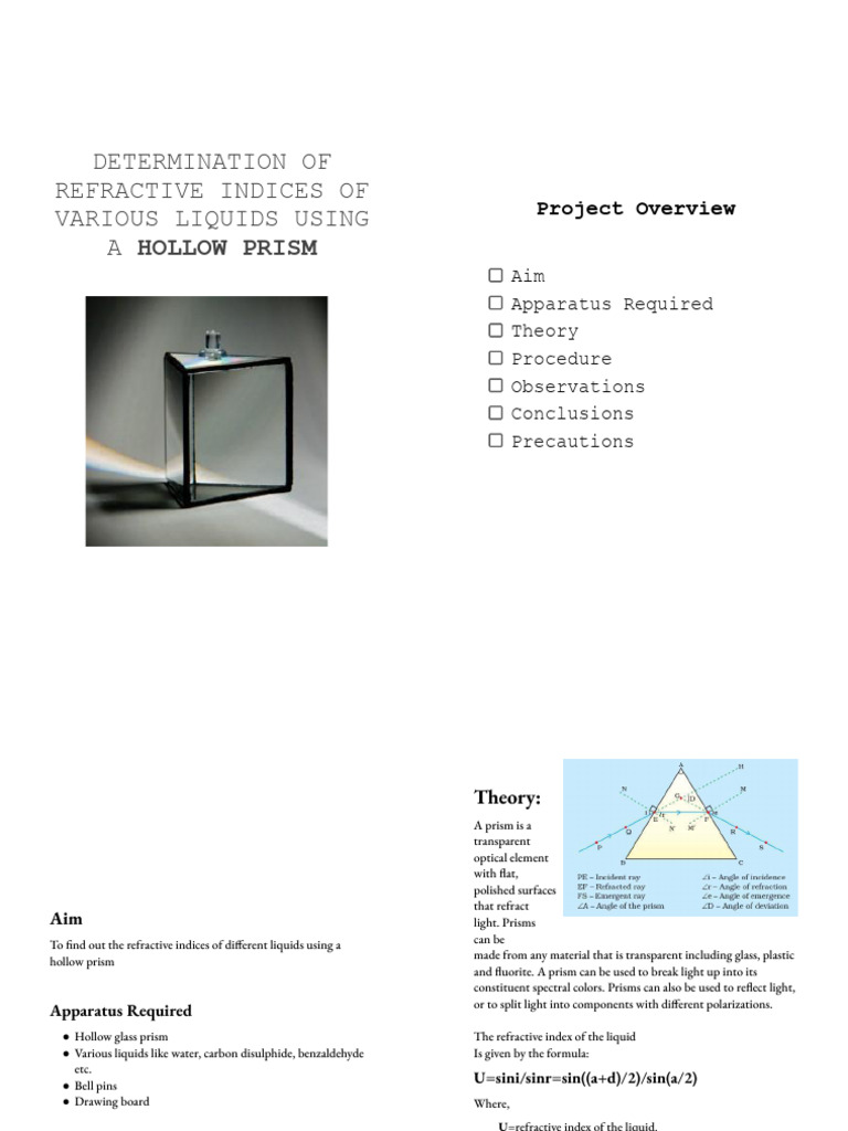 Hollow Prism Physics Investigatory Project Class 12 CBSE | PDF ...