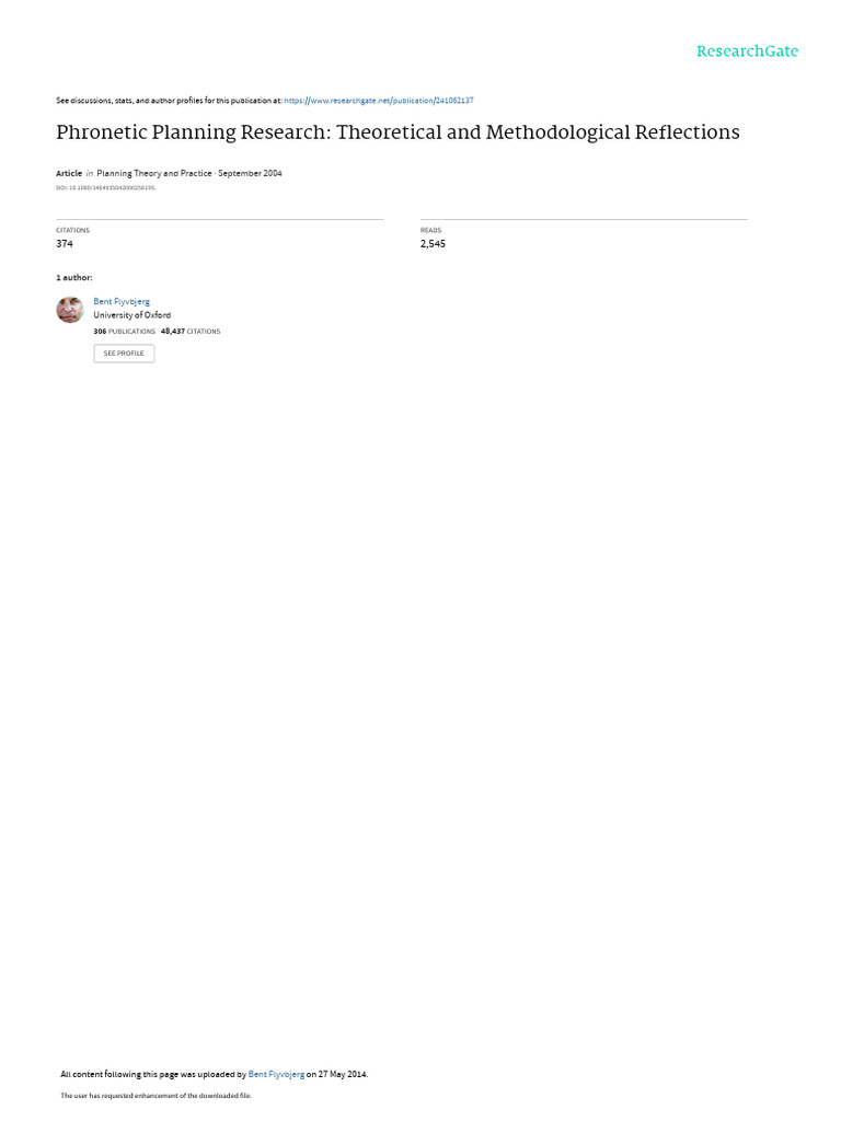 Flyvbjerg 04 Phronetic Planning Research Theoretical and Methodological ...