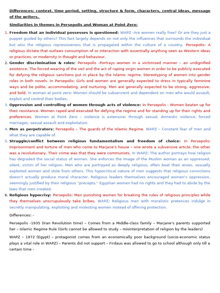 Gender Oppression in Persepolis & WAPZ | PDF | Woman | Domestic Violence
