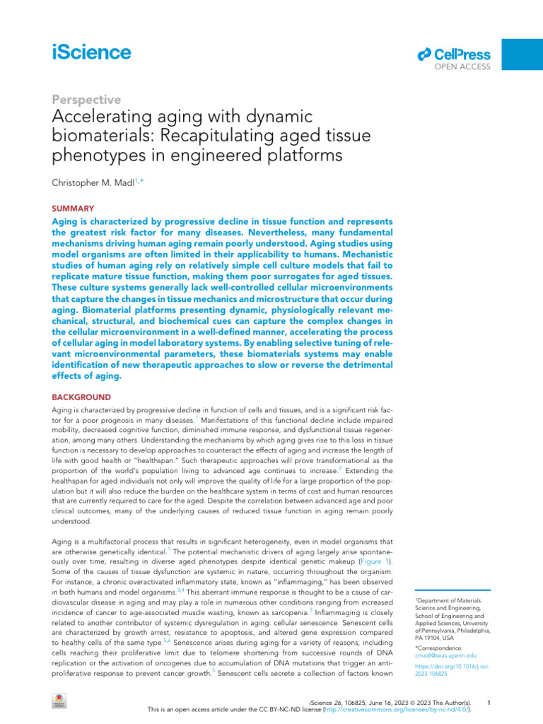 Dynamic Biomaterials in Aging Research | PDF | Extracellular Matrix ...