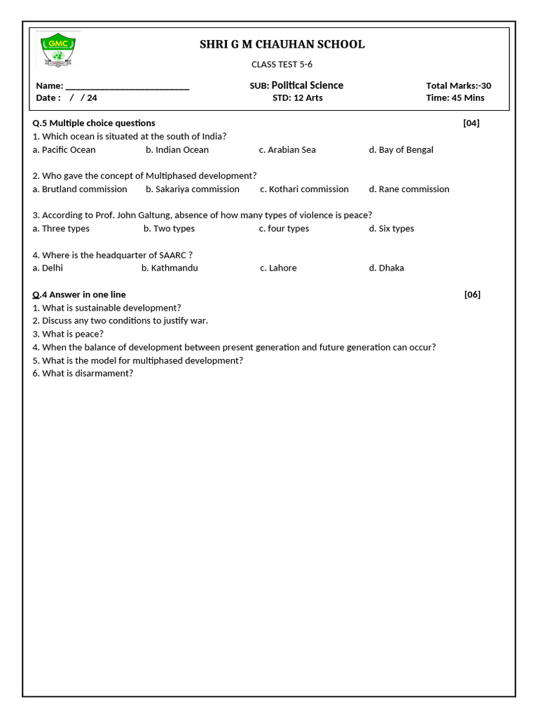 Pol. Sc. 12th GSEB 10 Mark ch-5-6 | PDF