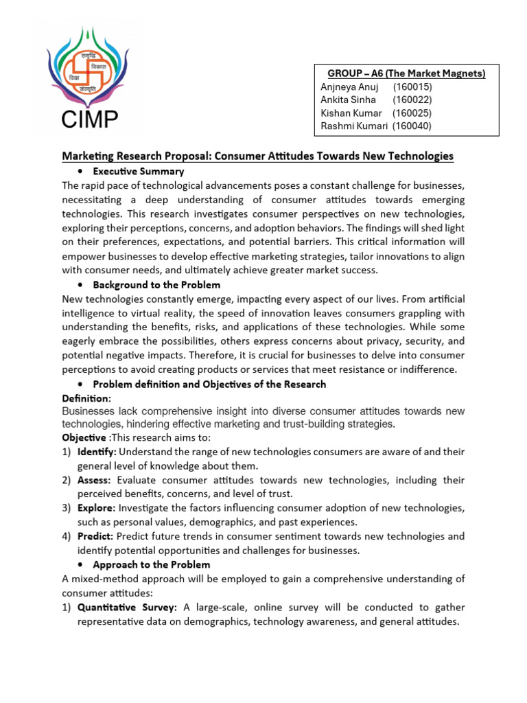 Group A6 Marketing Research Proposal | PDF | Focus Group | Cognition