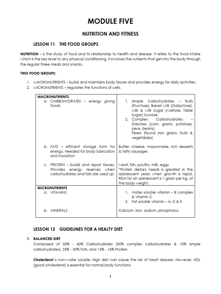 MODULE-5-NUTRITION-AND-FITNESS | PDF | Carbohydrates | Nutrients
