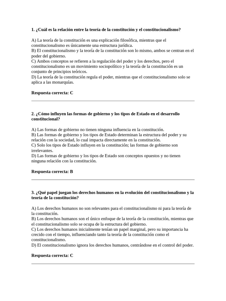 examen de derecho constitucional | PDF | Constitución | Separación de poderes