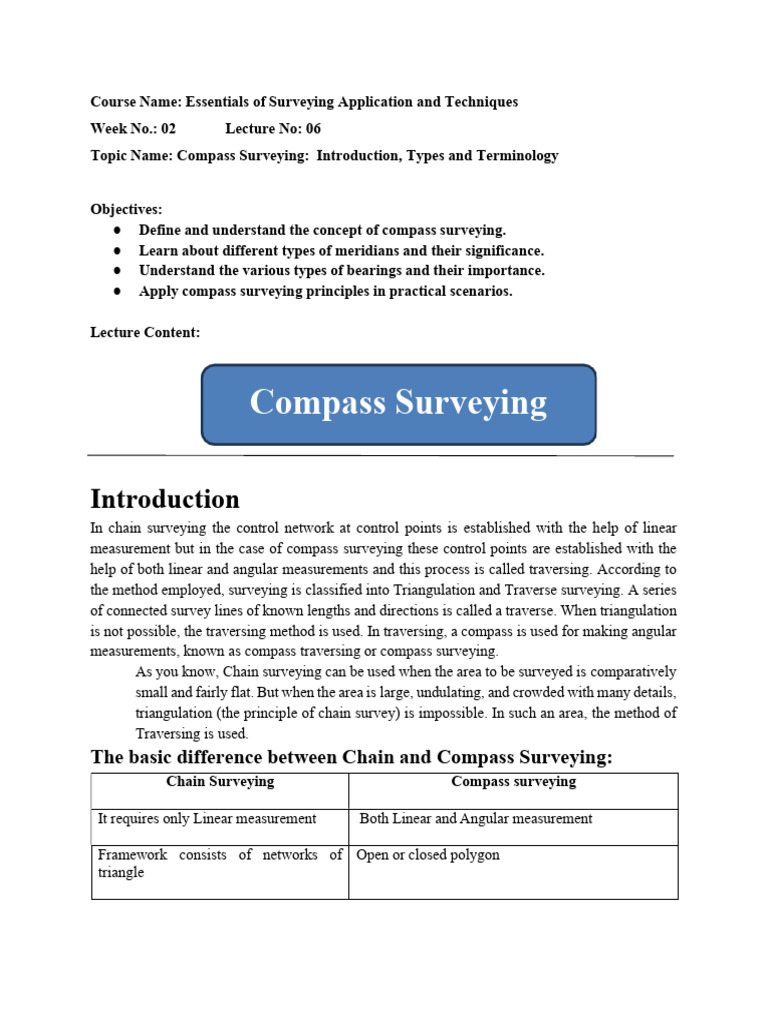 Lecture 6 | PDF | Compass | Surveying