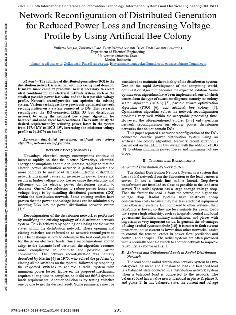 Network Reconfiguration Of Distributed Generation For Reduced Power