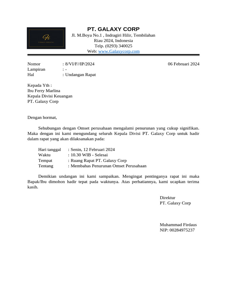 Surat Rapat Block Style | PDF
