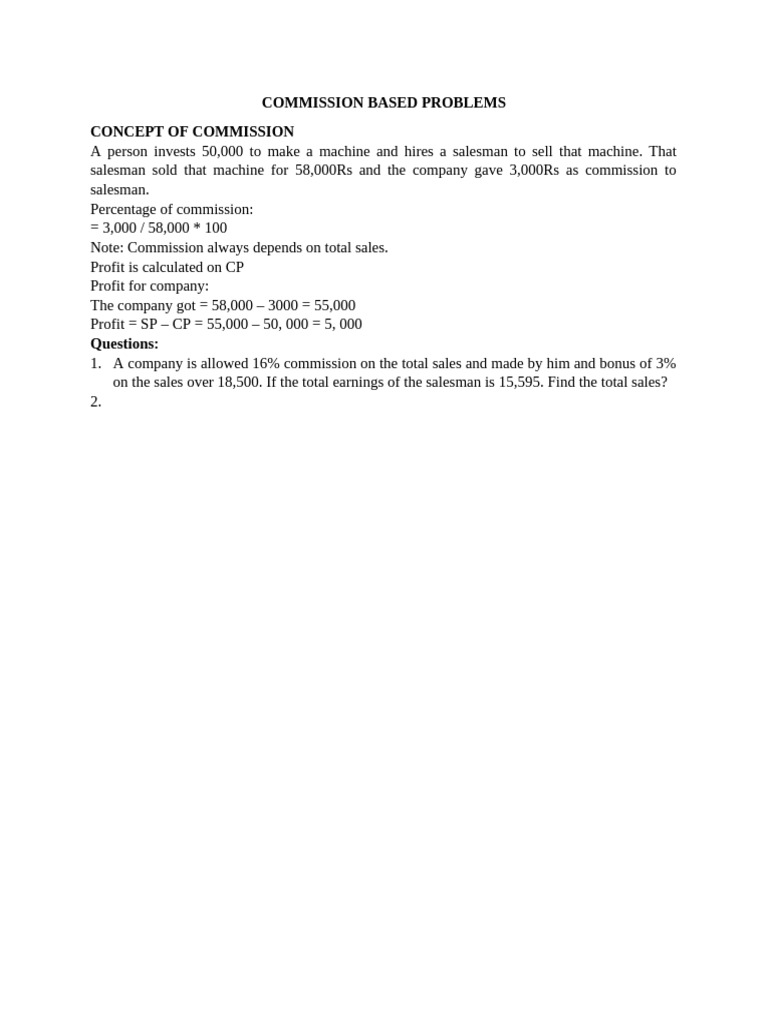 Percentage Commission Based | PDF