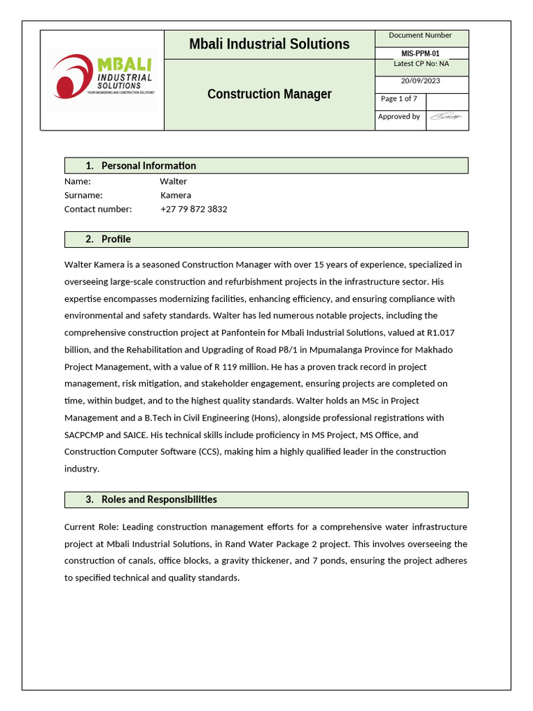T2.2-02-1.2 Construction MANAGER (2) | PDF | Construction Management | Project Management