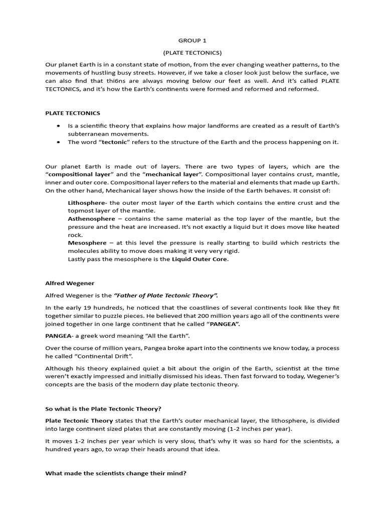 Group 1 Report Plate Tectonics Bsce 1C | PDF | Plate Tectonics | Tectonics