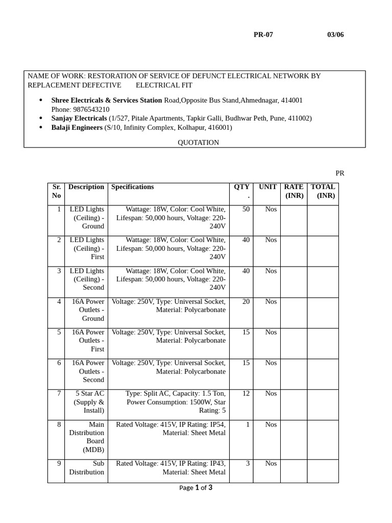 QUOTATION Final | PDF | Mains Electricity | Transformer