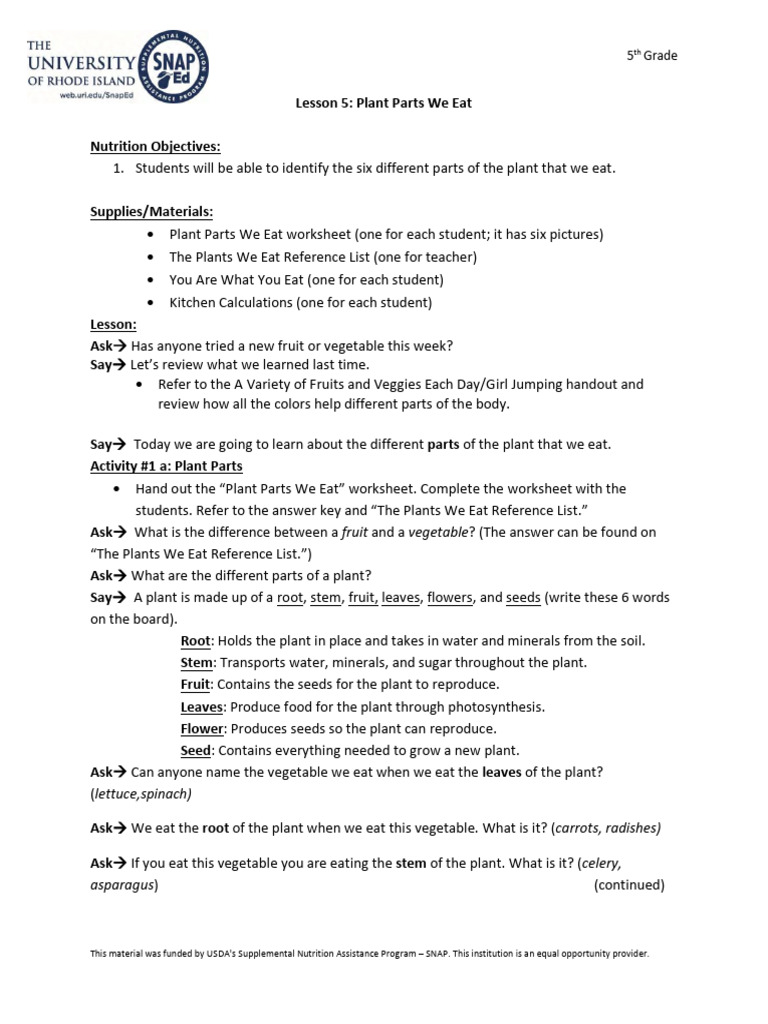 Parts of Plants We Eat: A Lesson Guide | PDF | Plants | Vegetables