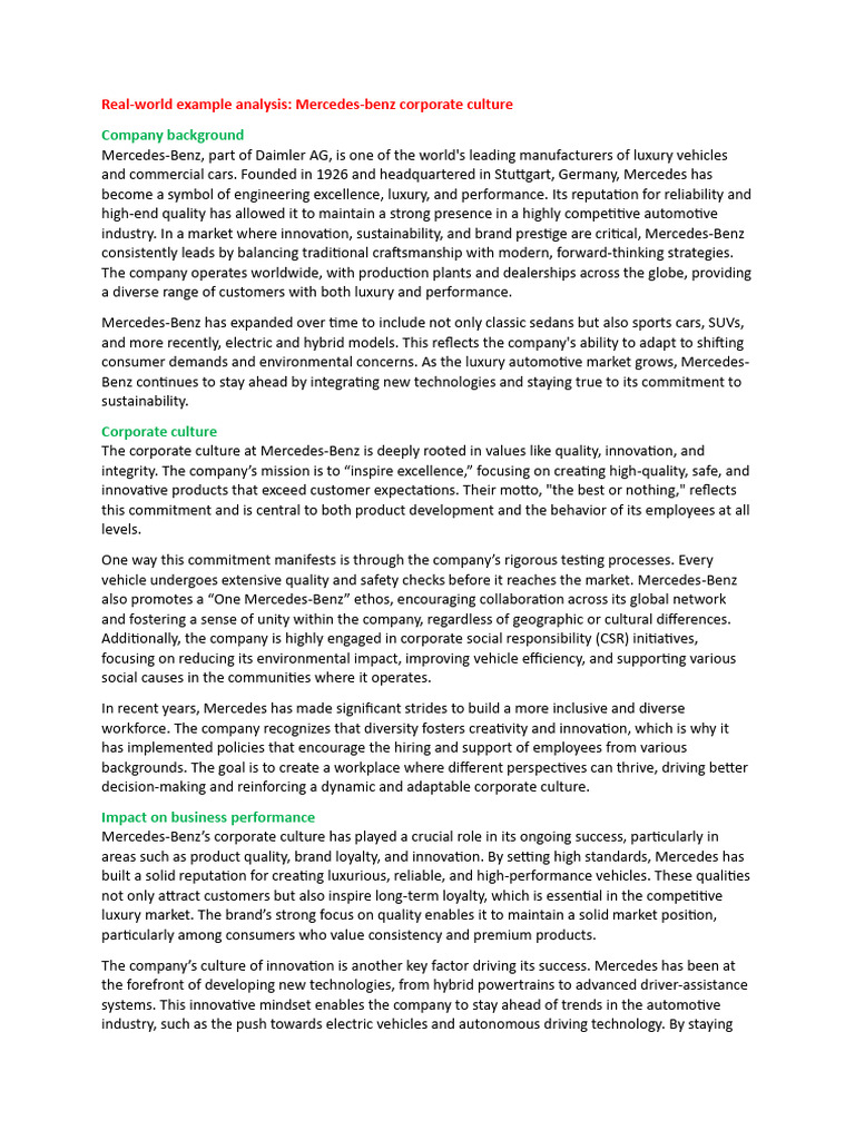 Mercedes Benz Corporate Culture | PDF | Mercedes Benz | Organizational ...