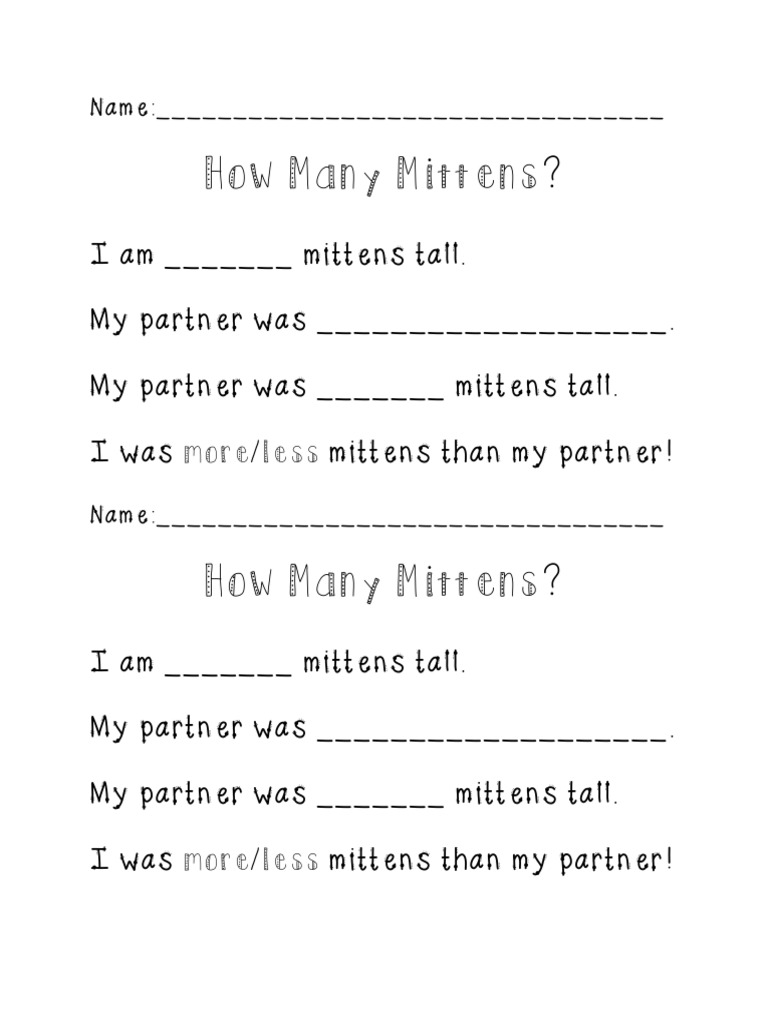 How Many Mittens? Height Comparison Activity | PDF