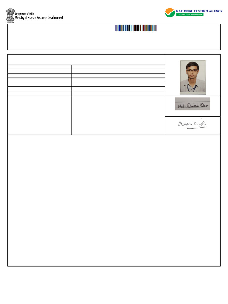 JEE Main 2019 Admit Card Instructions | PDF | Identity Document ...