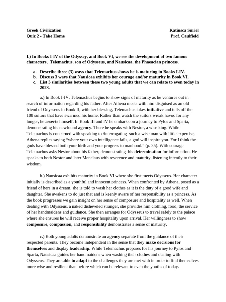 Quiz 2 Greek Civ | PDF | Odyssey | Odysseus